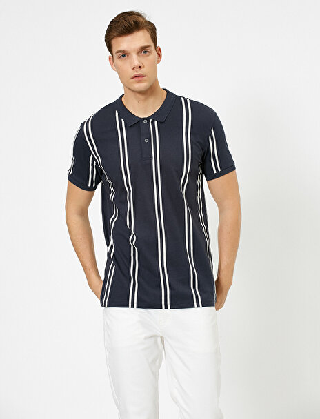 Koton Erkek Polo Yaka Dikey Çizgili Süprem Kumaş Slim Fit Tişört