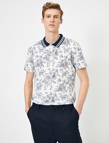 Koton Erkek Polo Yaka Desenli Süprem Kumaş Slim Fit Tişört