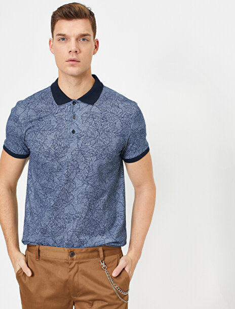 Koton Erkek Polo Yaka Yaprak Desenli Muline Kumaş Slim Fit Tişört Koton Erkek Polo Yaka Yaprak Desenli Muline Kumaş Slim Fit Tişört