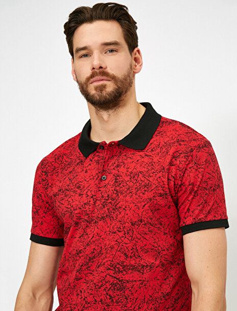 Koton Erkek Polo Yaka Yıldız Desenli Süprem Kumaş Kontrast Yaka Slim Fit Tişört
