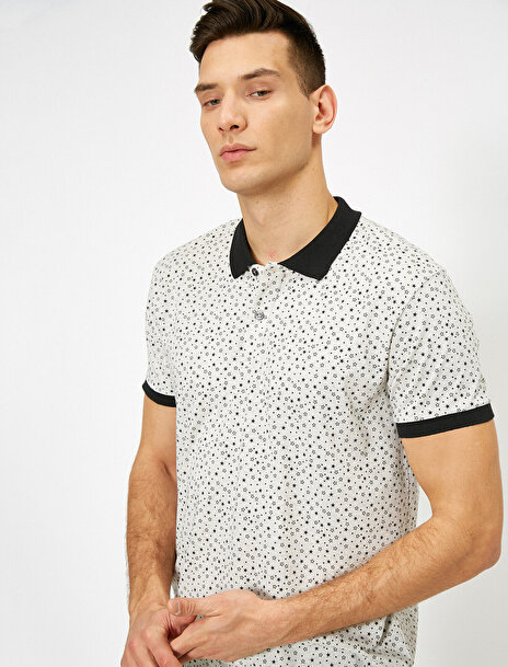 Koton Erkek Polo Yaka Yıldız Desenli Süprem Kumaş Kontrast Yaka Slim Fit Tişört
