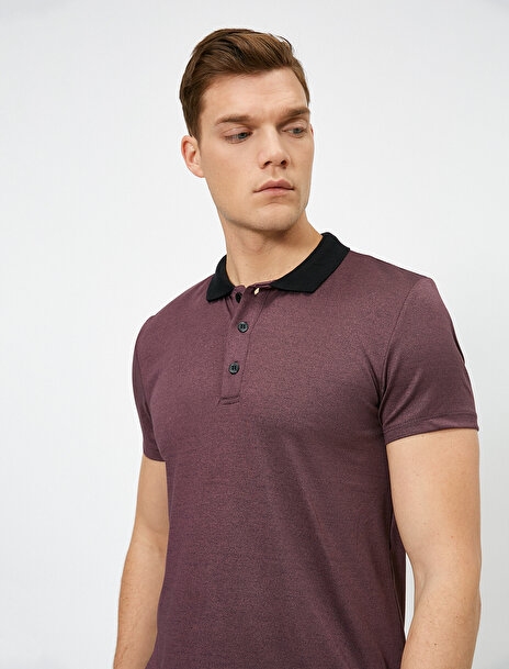 Koton Erkek Polo Yaka Muline Kumaş Kontrast Yaka Detaylı Slim Fit Tişört
