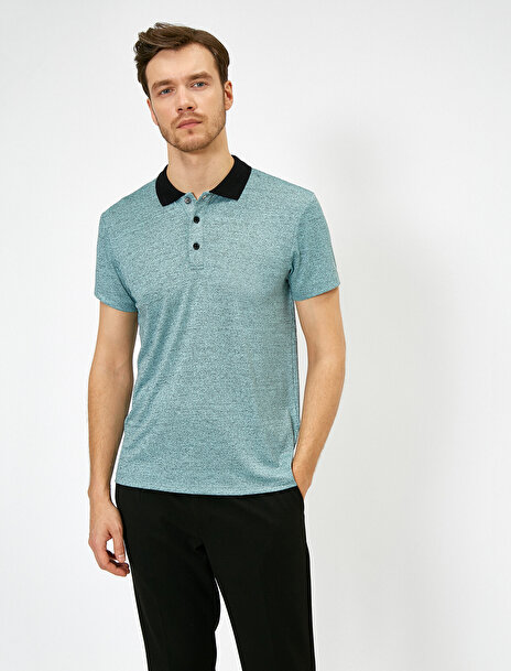Koton Erkek Polo Yaka Muline Kumaş Kontrast Yaka Detaylı Slim Fit Tişört