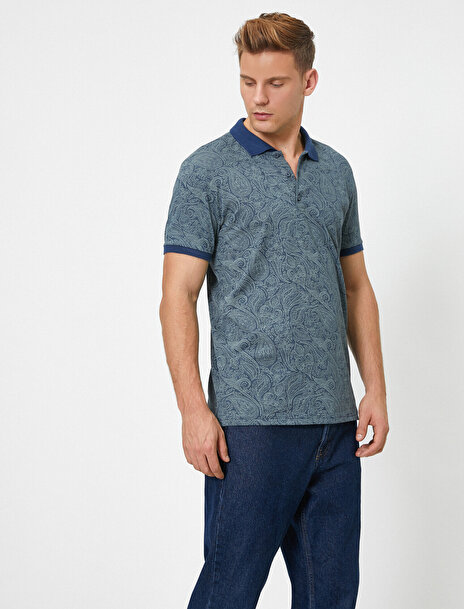 Koton Erkek Slim Fit Polo Yaka Kısa Kollu Şal Desenli Tişört