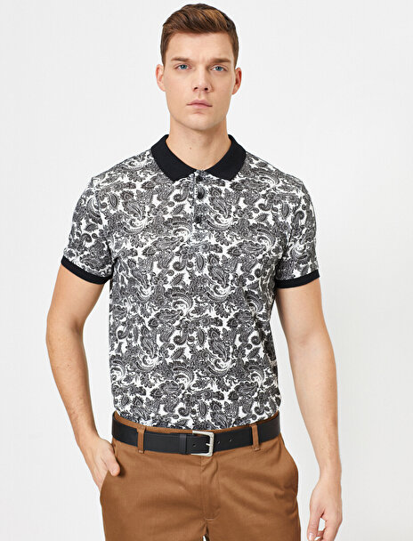 Koton Erkek Polo Yaka Şal Desenli Süprem Kumaş Slim Fit Tişört