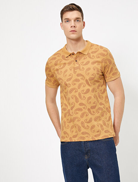 Koton Erkek Polo Yaka Şal Desen Süprem Kumaş Slim Fit Tişört