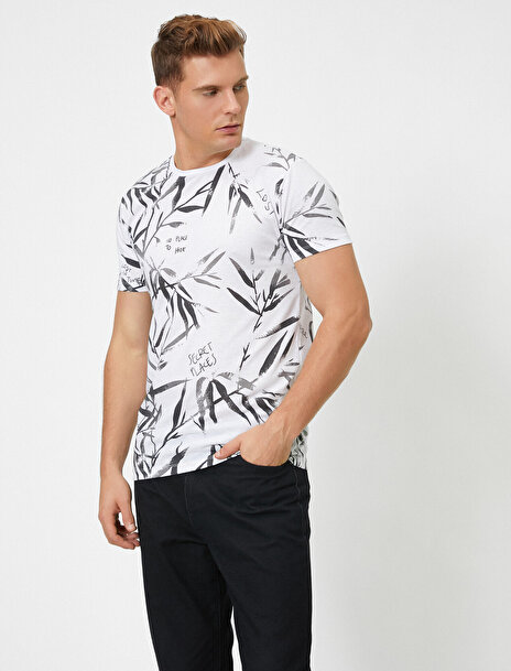 Koton Erkek Kısa Kollu Floral Baskılı Tişört