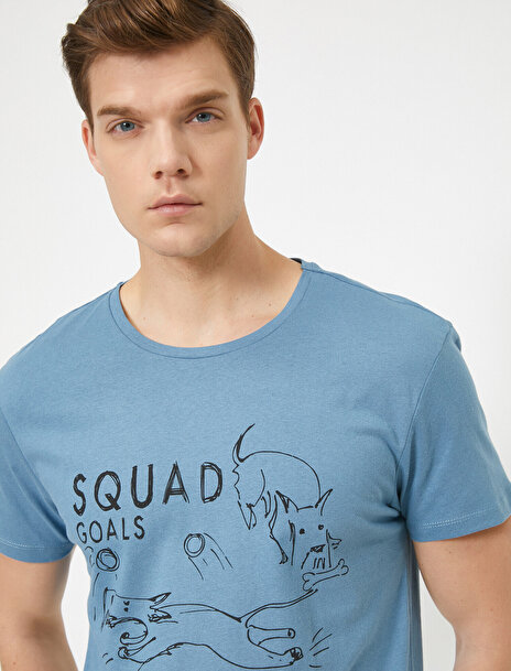 Koton Erkek Bisiklet Yaka Kısa Kollu Yazılı Baskılı Tişört