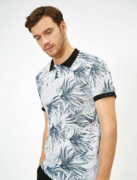 Koton Erkek Polo Yaka Yaprak Desenli Kontrast Yaka Süprem Kumaş Slim Fit Tişört Koton Erkek Polo Yaka Yaprak Desenli Kontrast Yaka Süprem Kumaş Slim Fit Tişört