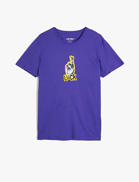 Koton Erkek Bisiklet Yaka Yazılı Baskılı Slim Fit Tişört