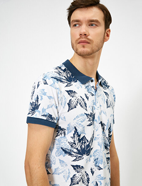 Koton Erkek Polo Yaka Yaprak Desenli Kontrast Yaka Pike Kumaş Slim Fit Tişört Koton Erkek Polo Yaka Yaprak Desenli Kontrast Yaka Pike Kumaş Slim Fit Tişört