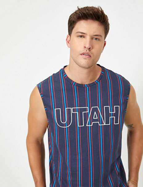 Koton Erkek Bisiklet Yaka Kolsuz Çizgili Desenli Atlet