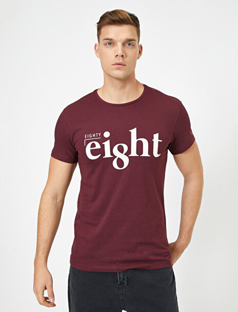 Koton Erkek Bisiklet Yaka Yazılı Baskılı Slim Fit Tişört