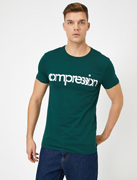 Koton Erkek Bisiklet Yaka Yazılı Baskılı Slim Fit  Tişört