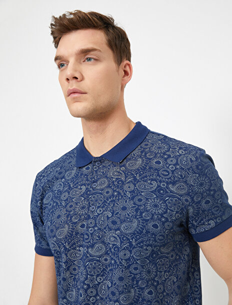 Koton Erkek Polo Yaka Şal Desenli Pike Kumaş Slim Fit Tişört