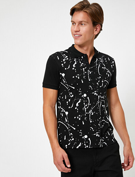 Koton Erkek Polo Yaka Metraj Baskılı Slim Fit Tişört Koton Erkek Polo Yaka Metraj Baskılı Slim Fit Tişört