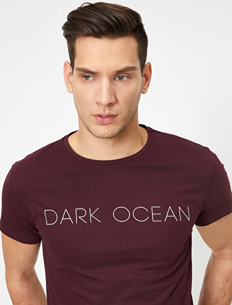 Koton Erkek Bisiklet Yaka Yazılı Baskılı Slim Fit  Tişört