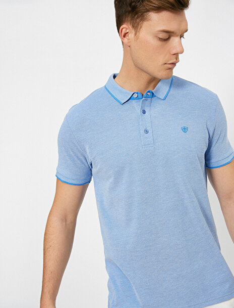 Koton Erkek Polo Yaka İşleme Detaylı Desenli Kumaş Slim Fit Tişört