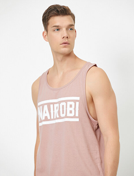 Koton Erkek Bisiklet Yaka Yazılı Baskılı Atlet