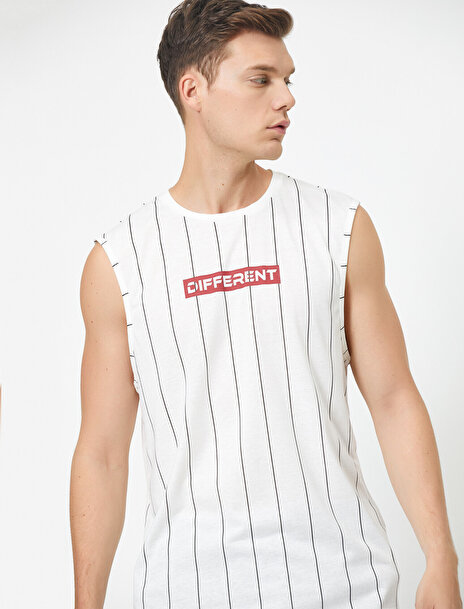 Koton Erkek Bisiklet Yaka Çizgili Baskılı Atlet