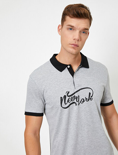 Koton Erkek Polo Yaka Kısa Kollu Yazılı Baskılı T-Shirt
