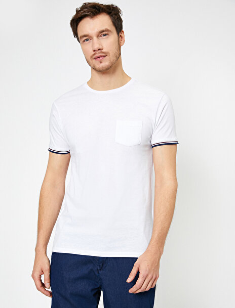 Koton Erkek Bisiklet Yaka Kolları Şeritli Cep Detaylı Slim Fit Tişört Koton Erkek Bisiklet Yaka Kolları Şeritli Cep Detaylı Slim Fit Tişört