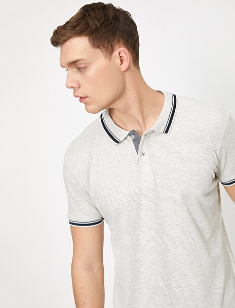 Koton Erkek Polo Yaka Kolu ve Yakası Çzigili Slim Fit Tişört