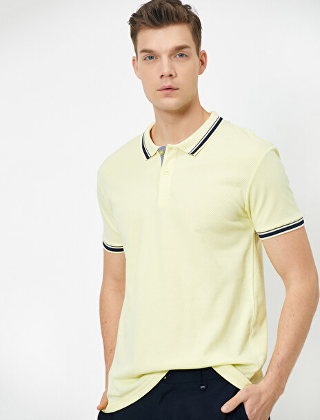 Koton Erkek Polo Yaka Kolu ve Yakası Çzigili Slim Fit Tişört