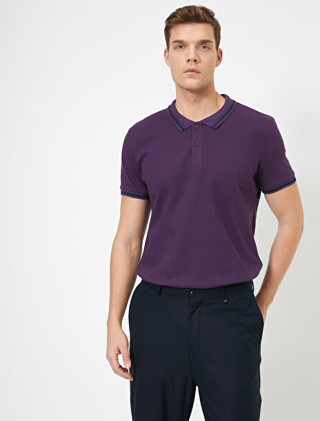 Koton Erkek Polo Yaka Kolu ve Yakası Çzigili Slim Fit Tişört