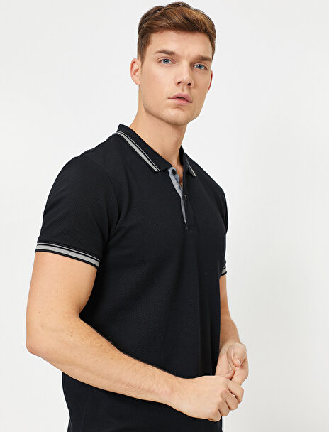 Koton Erkek Polo Yaka Kolu ve Yakası Çzigili Slim Fit Tişört