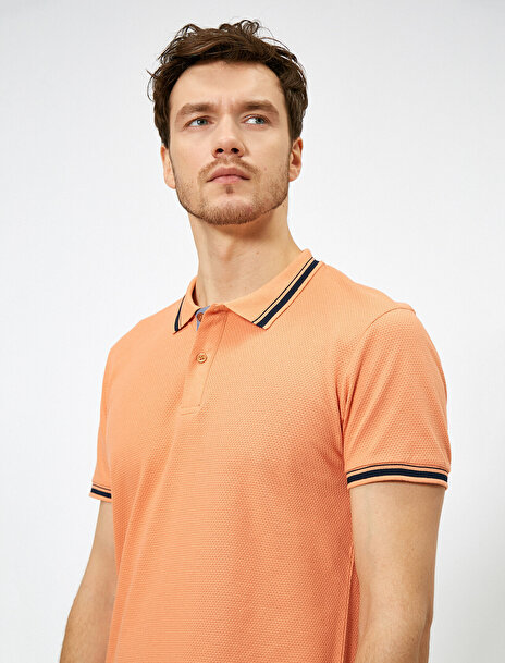 Koton Erkek Polo Yaka Pat Detaylı Dokulu Kumaş Slim Fit Tişört