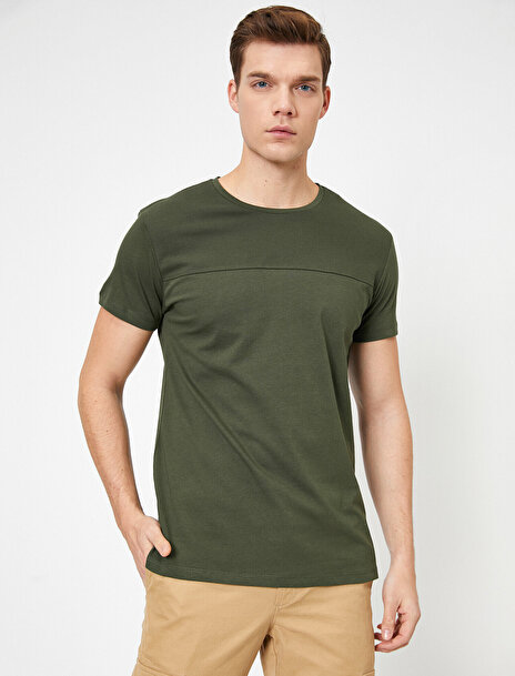 Koton Erkek Bisiklet Yaka Panelli Pike Kumaş Detaylı  Slim Fit Tişört