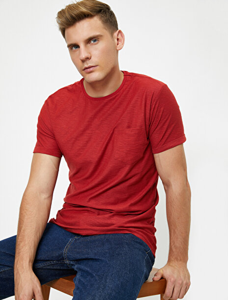 Koton Erkek Bisiklet Yaka Cep Detaylı Flamlı Kumaş Slim Fit Basic Tişört Koton Erkek Bisiklet Yaka Cep Detaylı Flamlı Kumaş Slim Fit Basic Tişört