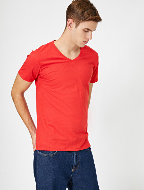 Koton Erkek V Yaka Pamuklu Slim Fit Basic Tişört