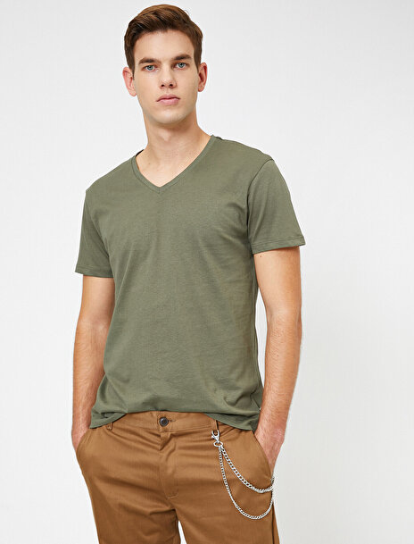 Koton Erkek V Yaka Pamuklu Slim Fit Basic Tişört