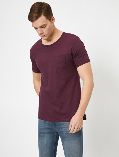 Koton Erkek Bisiklet Yaka Cep Detaylı Kolları Katlamalı Slim Fit Tişört