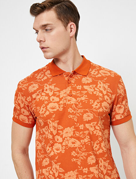 Koton Erkek Polo Yaka Çiçek Desenli Pike Kumaş Slim Fit Tişört