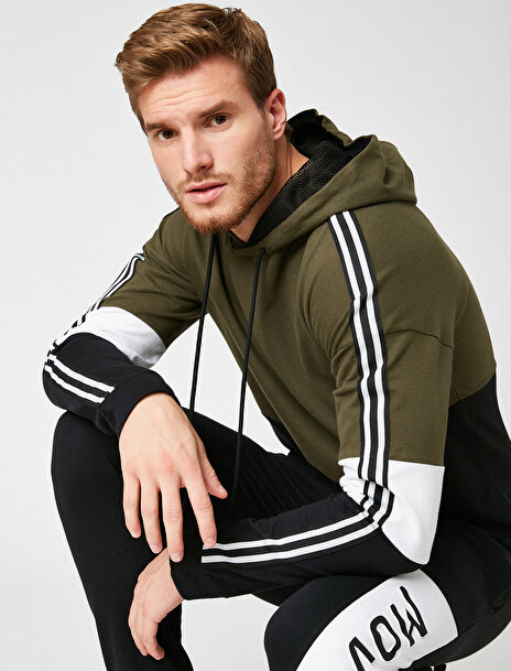 Koton Erkek Şeritli Kapüşonlu Pamuklu Sweatshirt Koton Erkek Şeritli Kapüşonlu Pamuklu Sweatshirt
