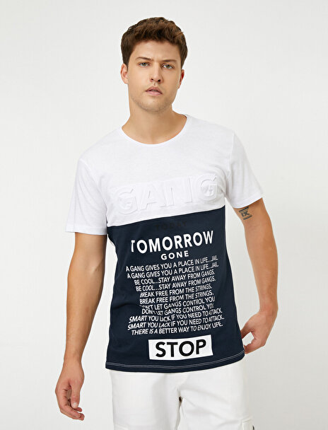 Koton Erkek Bisiklet Yaka Yazı Baskılı Kısa Kollu %100 Pamuk Tişört