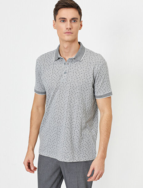 Koton Erkek Polo Yaka Yıldız Desenli Pike Kumaş Slim Fit Tişört