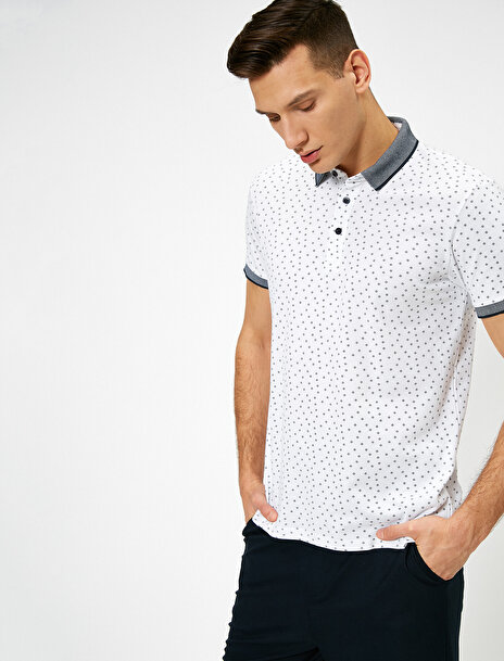 Koton Erkek Polo Yaka Yıldız Desenli Pike Kumaş Slim Fit Tişört