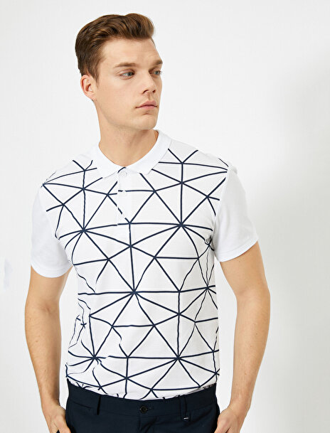 Koton Erkek Polo Yaka Çizgili Desenli Baskılı Slim Fit Tişört