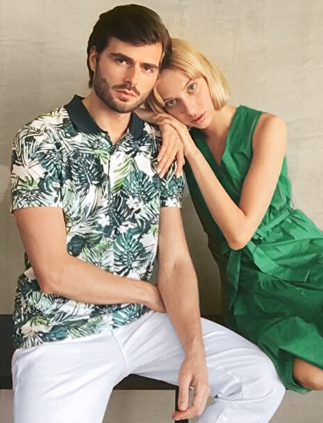 Koton Erkek Polo Yaka Yaprak Desen Süprem Kumaş Slim Fit Tişört