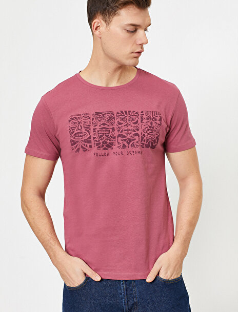 Koton Erkek Bisiklet Yaka Etnik Baskılı Slim Fit Tişört
