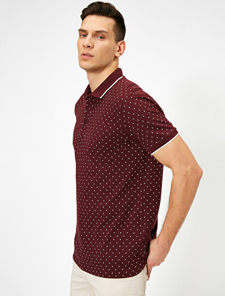 Koton Erkek Polo Yaka Puantiye Desenli Pike Kumaş Slim Fit Tişört