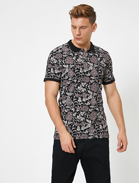 Koton Erkek Polo Yaka Kısa Kollu Floral Desenli Tişört
