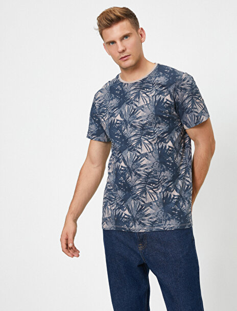 Koton Erkek Floral Baskılı Kısa Kollu Bisiklet Yaka Tişört