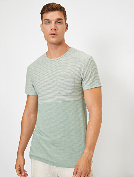 Koton Erkek Bisiklet Yaka Tek Cepli Çizgili Slim Tişört Koton Erkek Bisiklet Yaka Tek Cepli Çizgili Slim Tişört