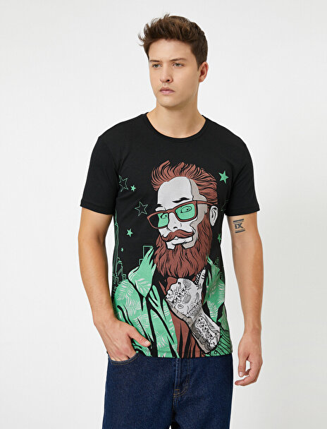 Koton Erkek Bisiklet Yaka Karakter Baskılı Kısa Kollu Tişört