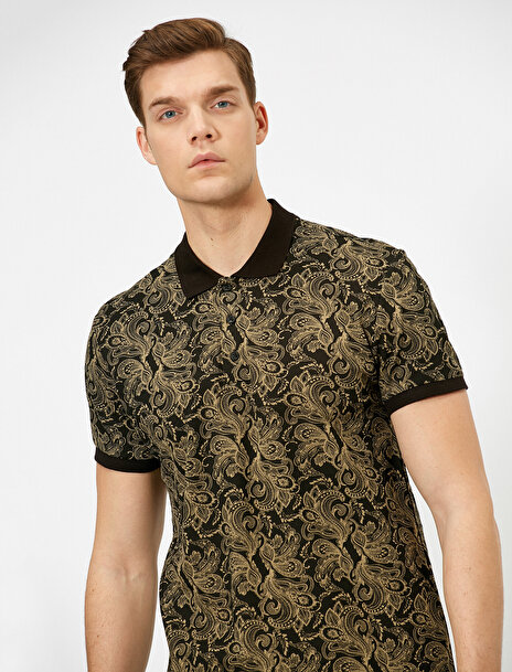 Koton Erkek Polo Yaka Şal Desen Pike Kumaş Slim Fit Tişört